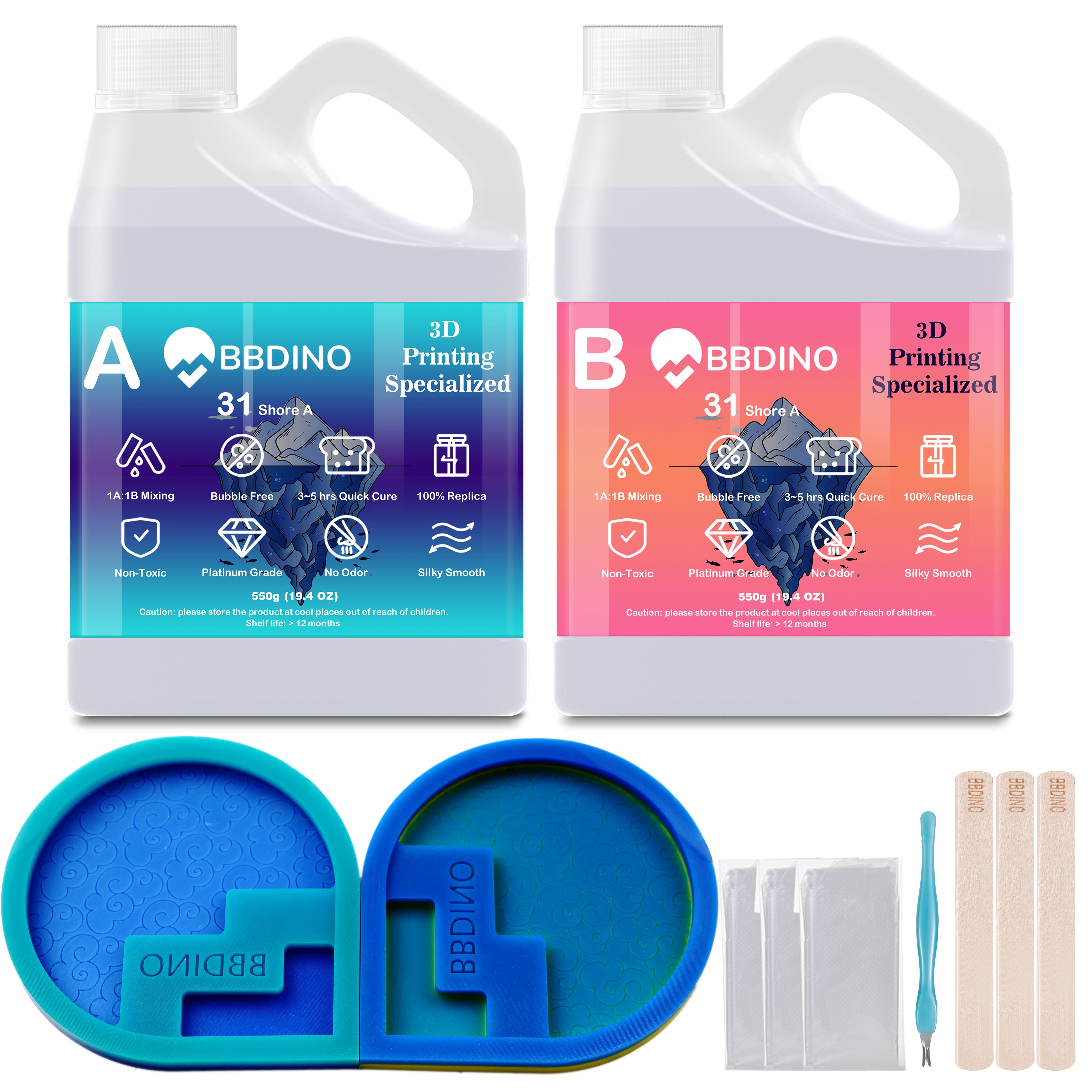 BBDINO Anti Cure Inhibition Silicone Mold Making Kit 31A | Platinum Cu ...